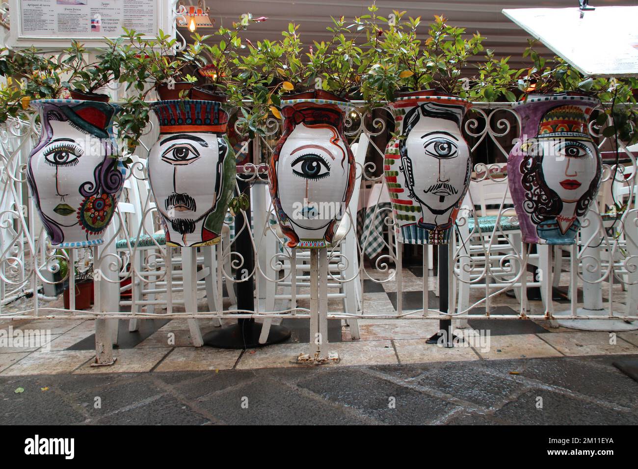 decorated plant pots in taormina sicily (italy Stock Photo - Alamy