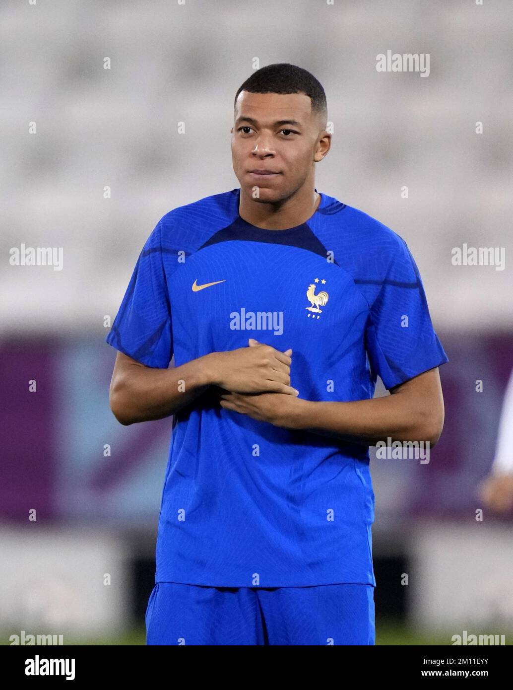 France's Kylian Mbappe during a training session at the Al Sadd Sports ...
