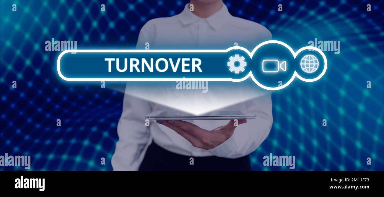 Hand writing sign Turnover. Business overview the percentage of workers ...
