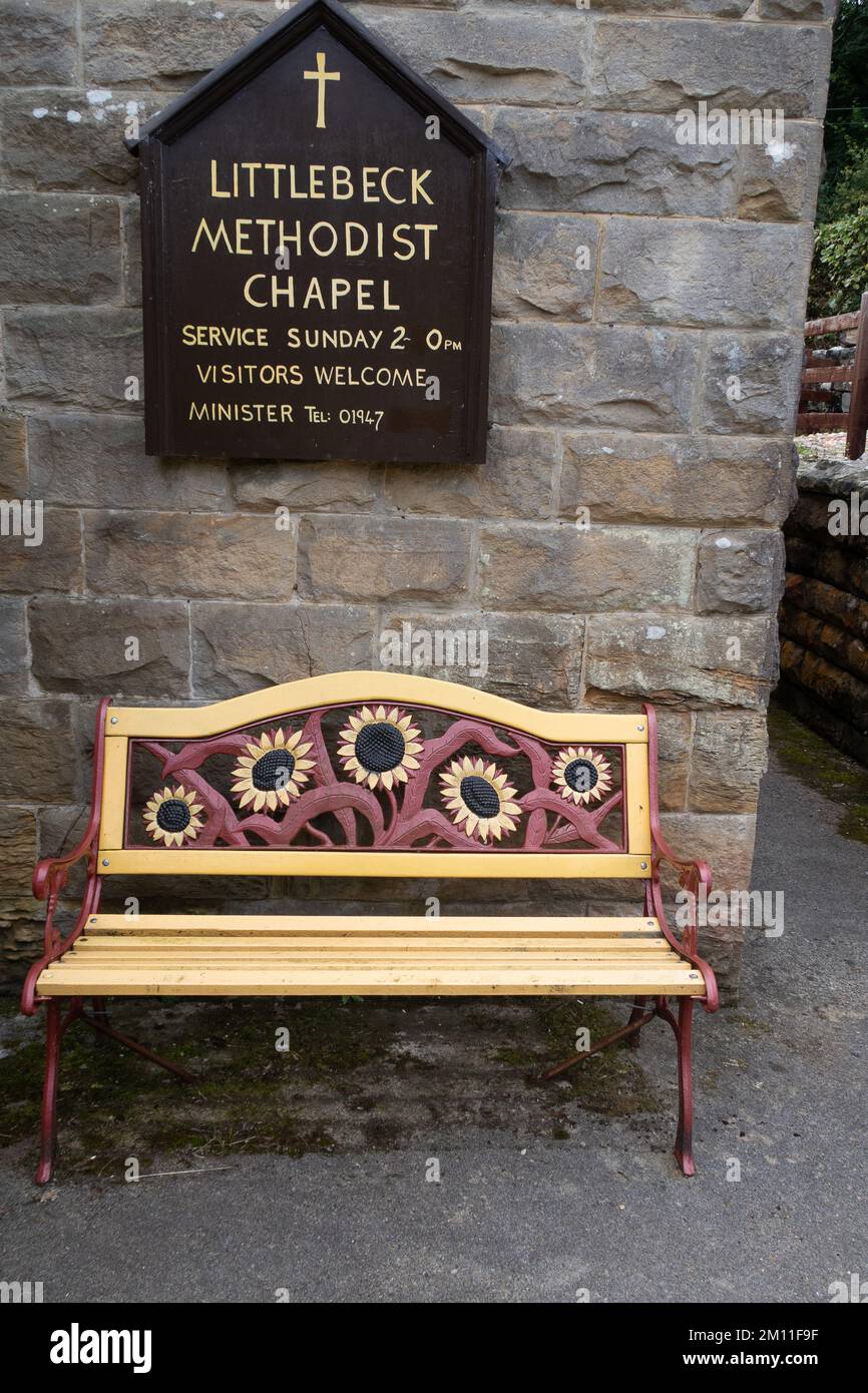Bench outside Littlebeck Methodist Chapel Stock Photo - Alamy