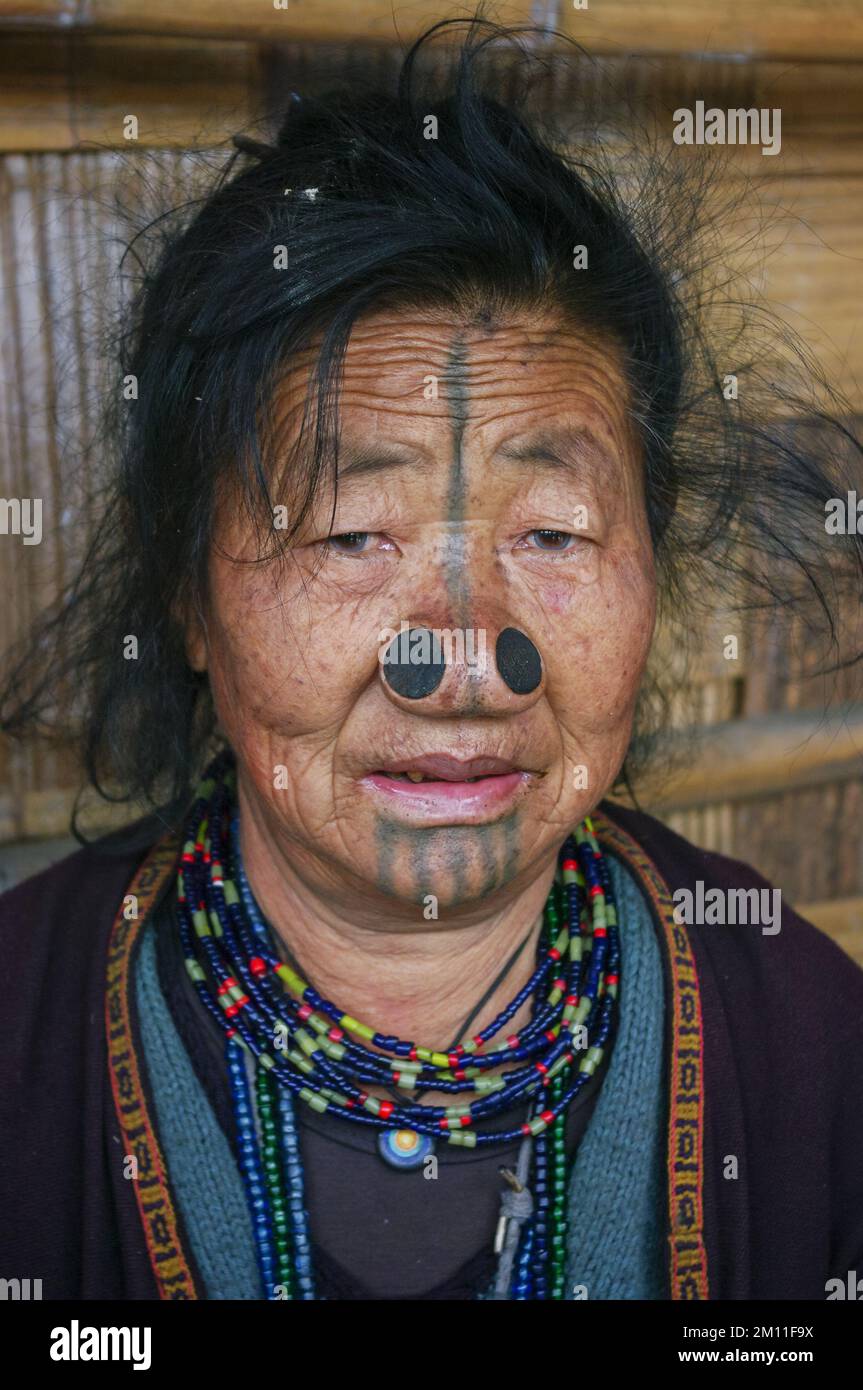 Ziro, Arunachal Pradesh, India - 11 13 2010 : Portrait of old Apatani ...