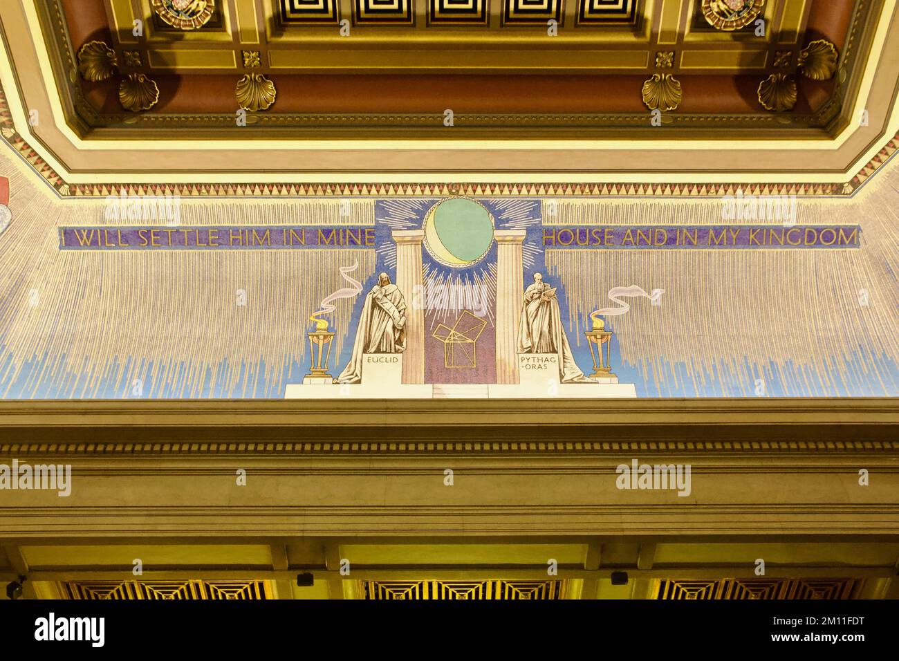 Grand Lodge Ceiling inside the Freemasons' Hall in London, showing the ...
