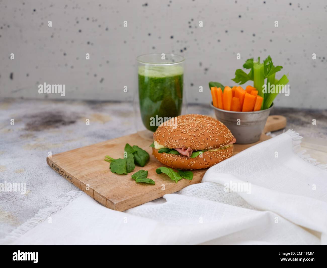 smoothie with vegetable sandwich on a concrete background Stock Photo ...