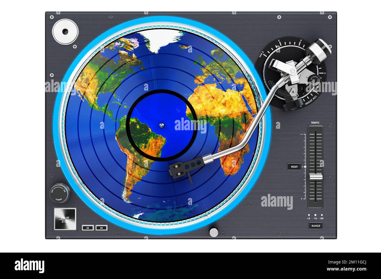 Phonograph Turntable with Earth map texture, 3D rendering isolated on ...