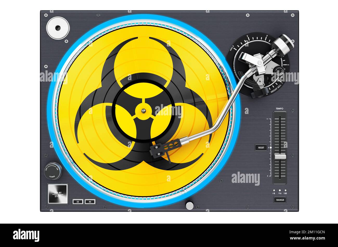 Phonograph Turntable with bio hazard sign, 3D rendering isolated on ...