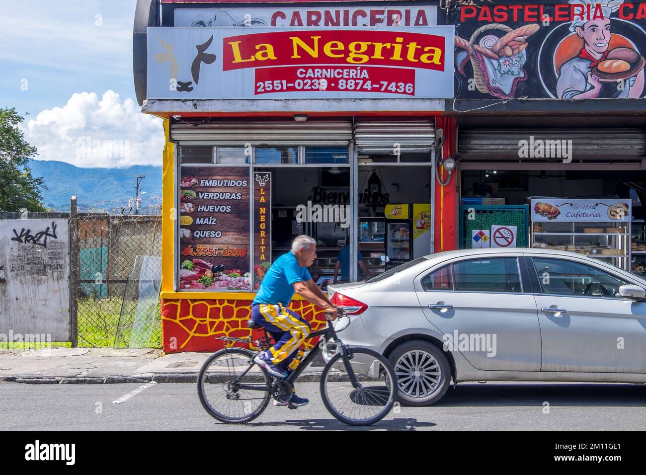 Street and shops in the urban center of the city of Cartago in Costa ...