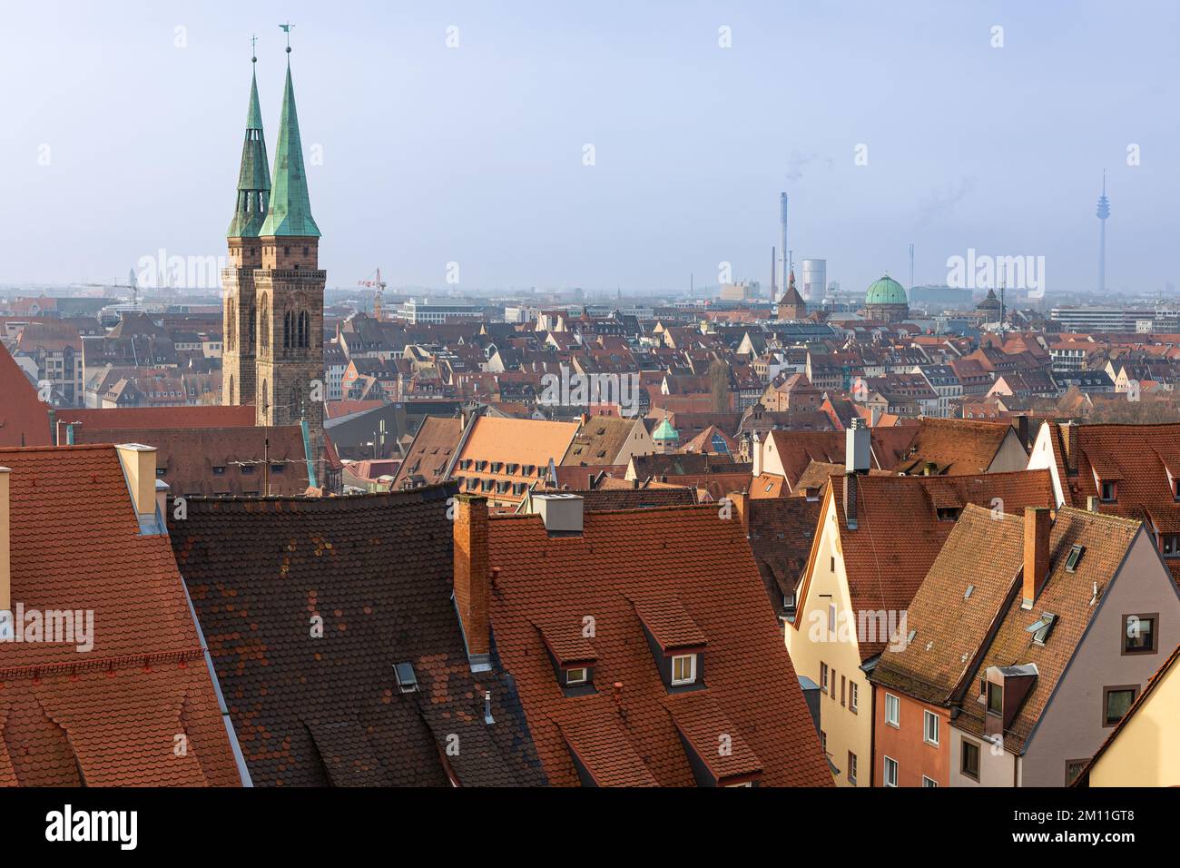 Cityscape of historical center with Saint Lorenz church towers in the ...