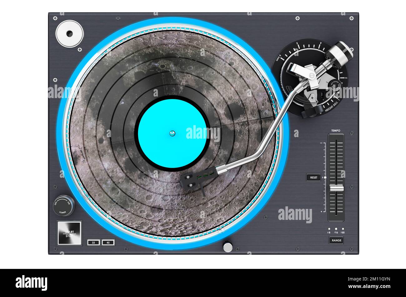 Phonograph Turntable with moon texture, 3D rendering isolated on white ...