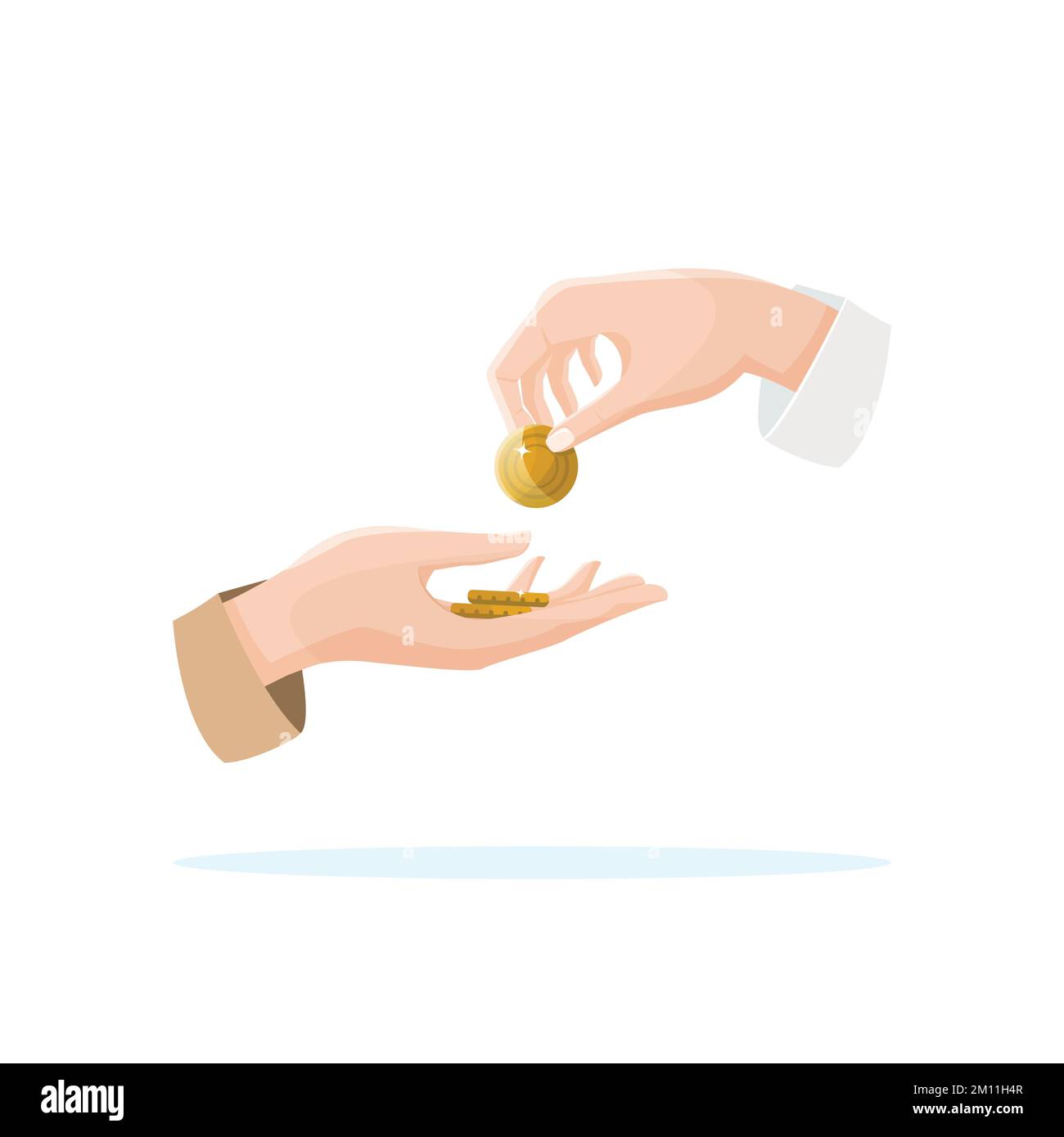 Almsgiving concept. Hand giving a coin to another. Vector illustration ...