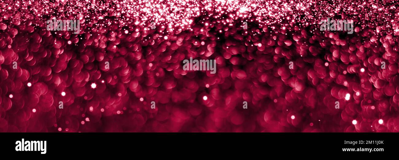 Trendy viva magenta, pink sparkling glitter bokeh panoramic background ...