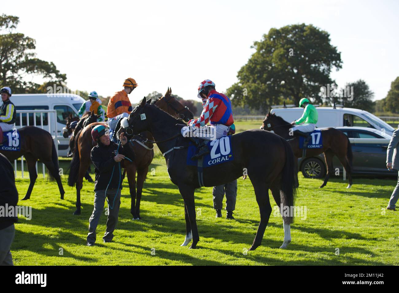Jockey Billy Garritty on Strike Red at York Races Stock Photo - Alamy