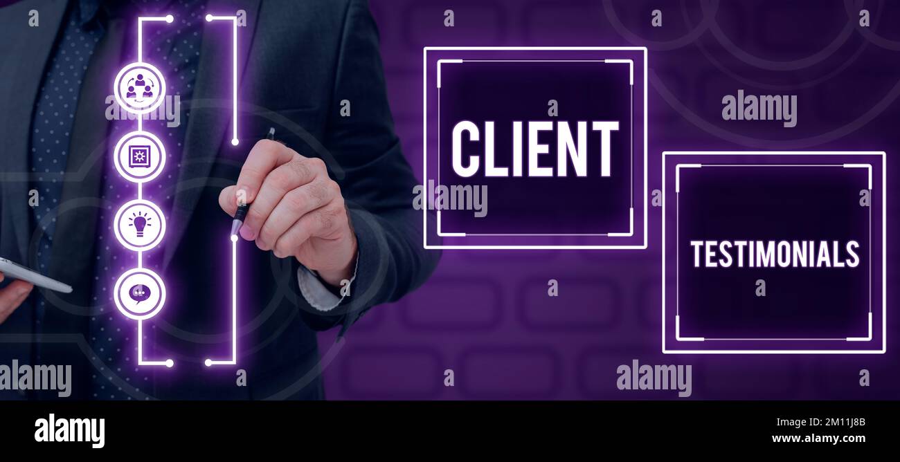 Text showing inspiration Client Testimonials. Business showcase Written ... Text showing inspiration Client Testimonials. Business showcase Written ...