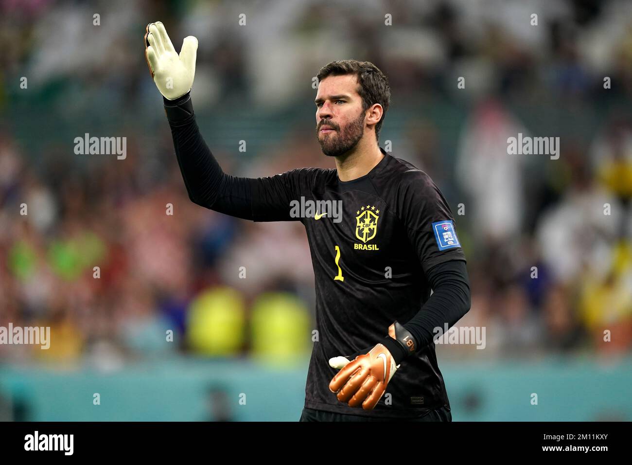 Brazil goalkeeper Alisson reacts during the FIFA World Cup Quarter ...