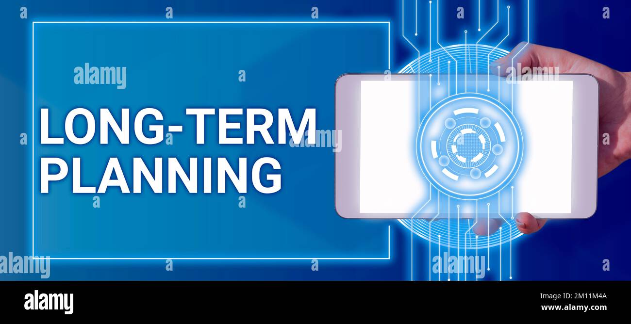 Text caption presenting Long Term Planning. Concept meaning Establish ...