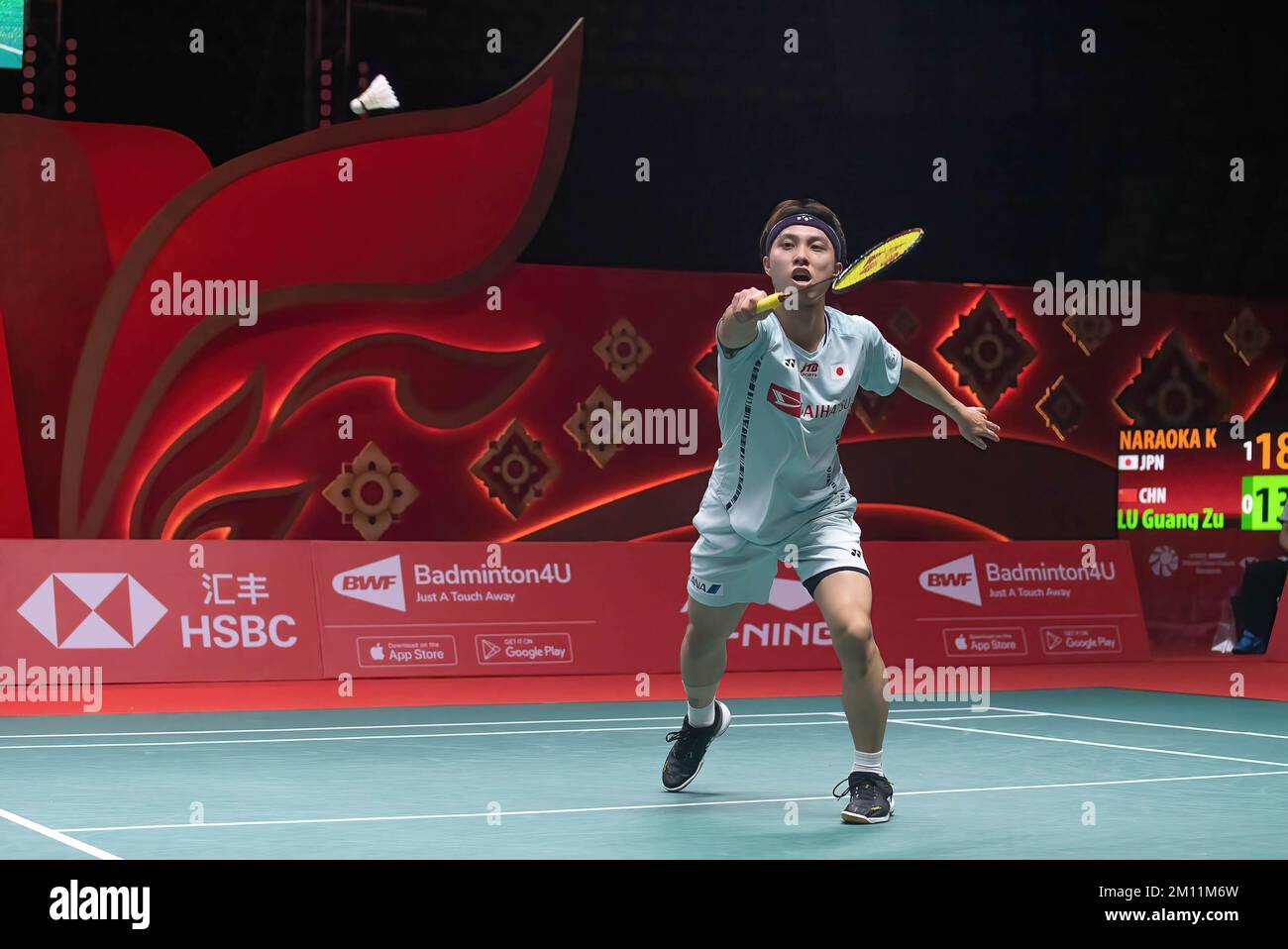 Kodai Naraoka of Japan seen in action during the Badminton Menís double ...