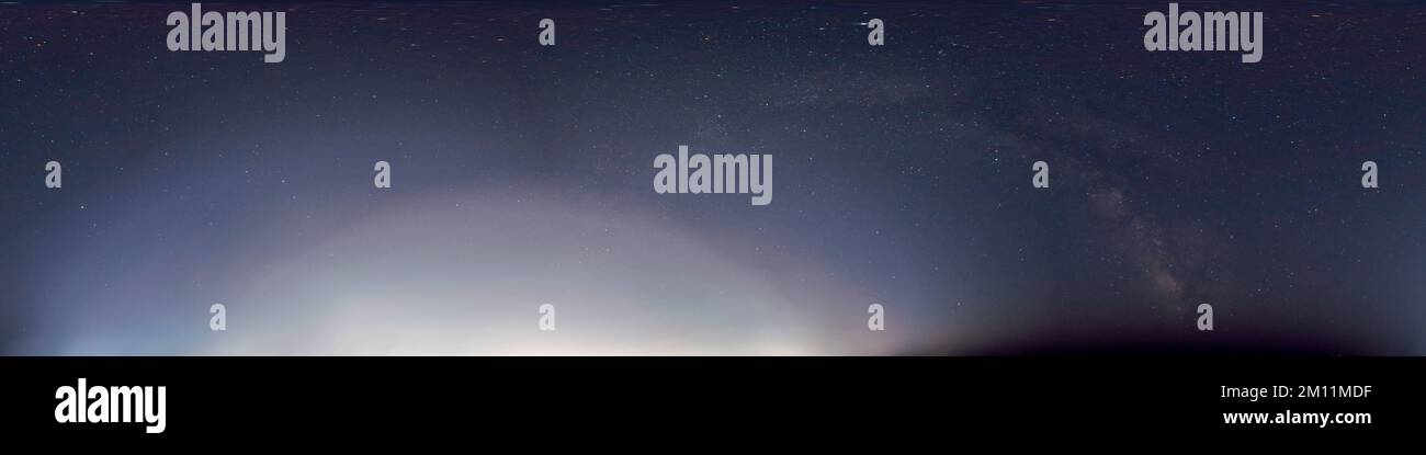 Arch of Milky Way in night sky above raising Full Moon. Seamless hdr ...