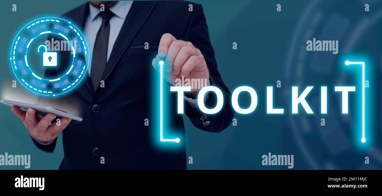 Writing displaying text Toolkit. Business showcase set of tools kept in ...