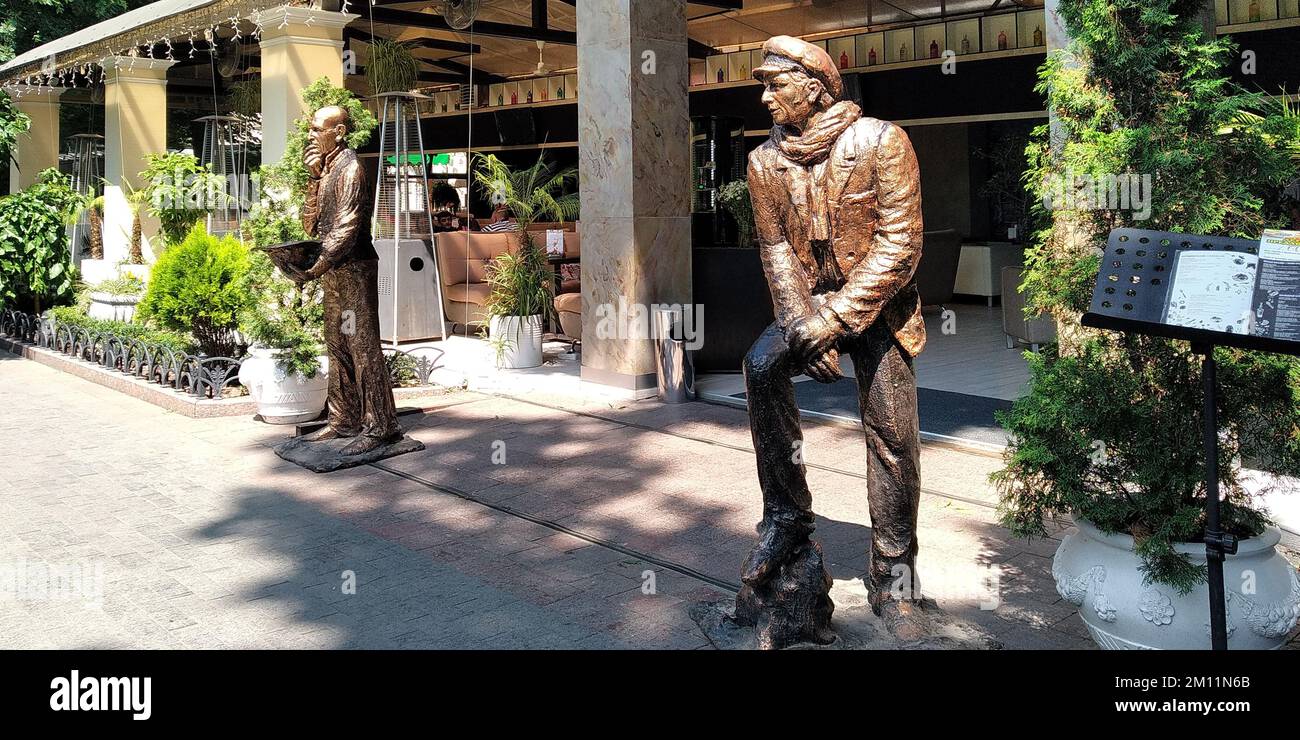 ODESSA, UKRAINE - JUNE 16, 2019: These are monuments to the famous ...