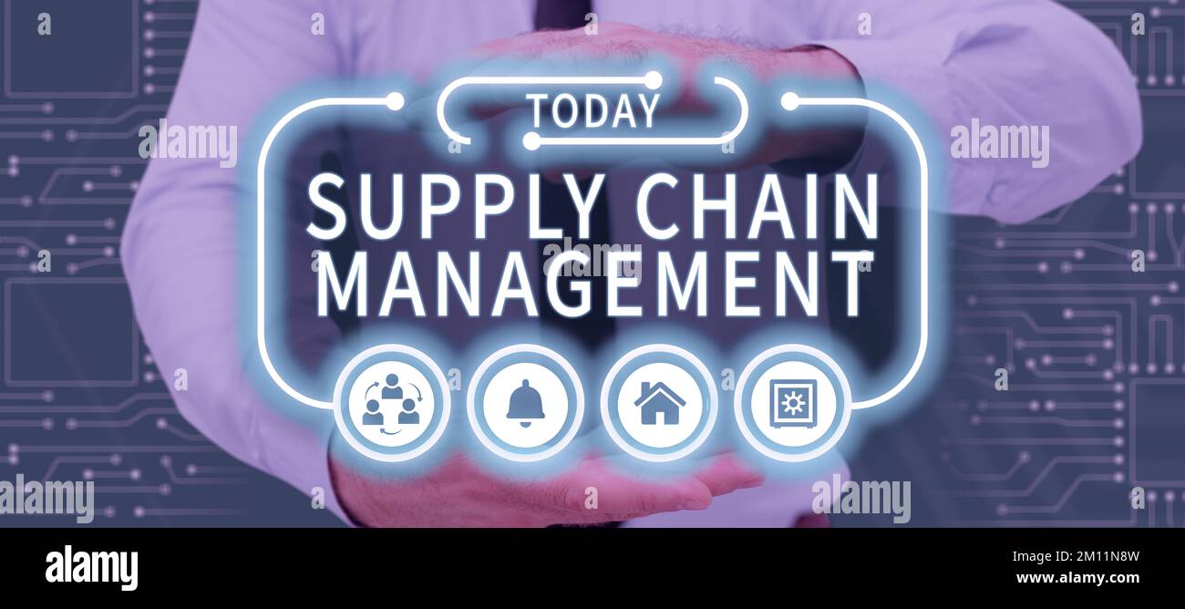Sign displaying Supply Chain Management. Business overview Aspects of ...