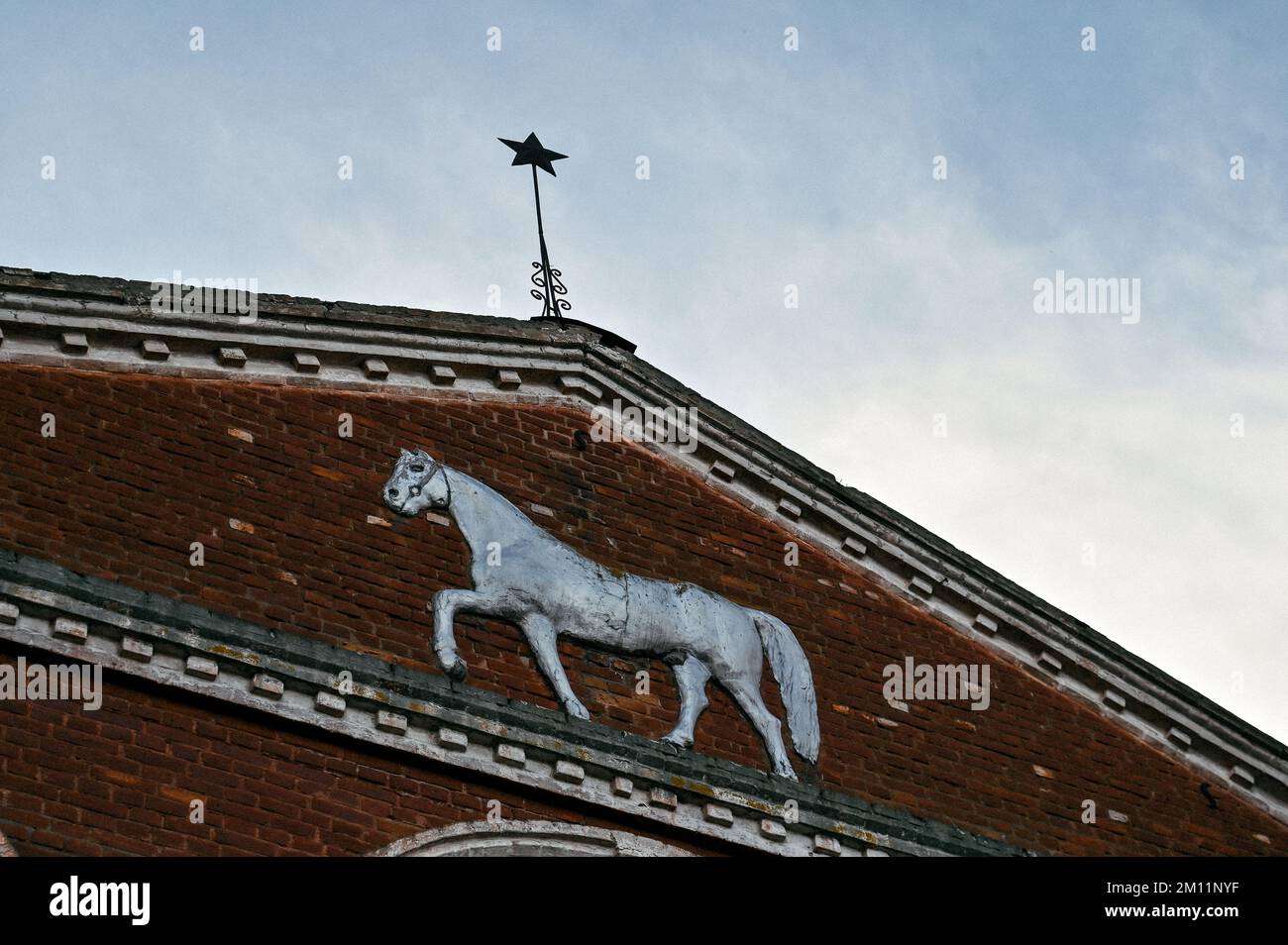 TRUDOVE, UKRAINE - DECEMBER 2, 2022 - The bas-relief of a horse ...