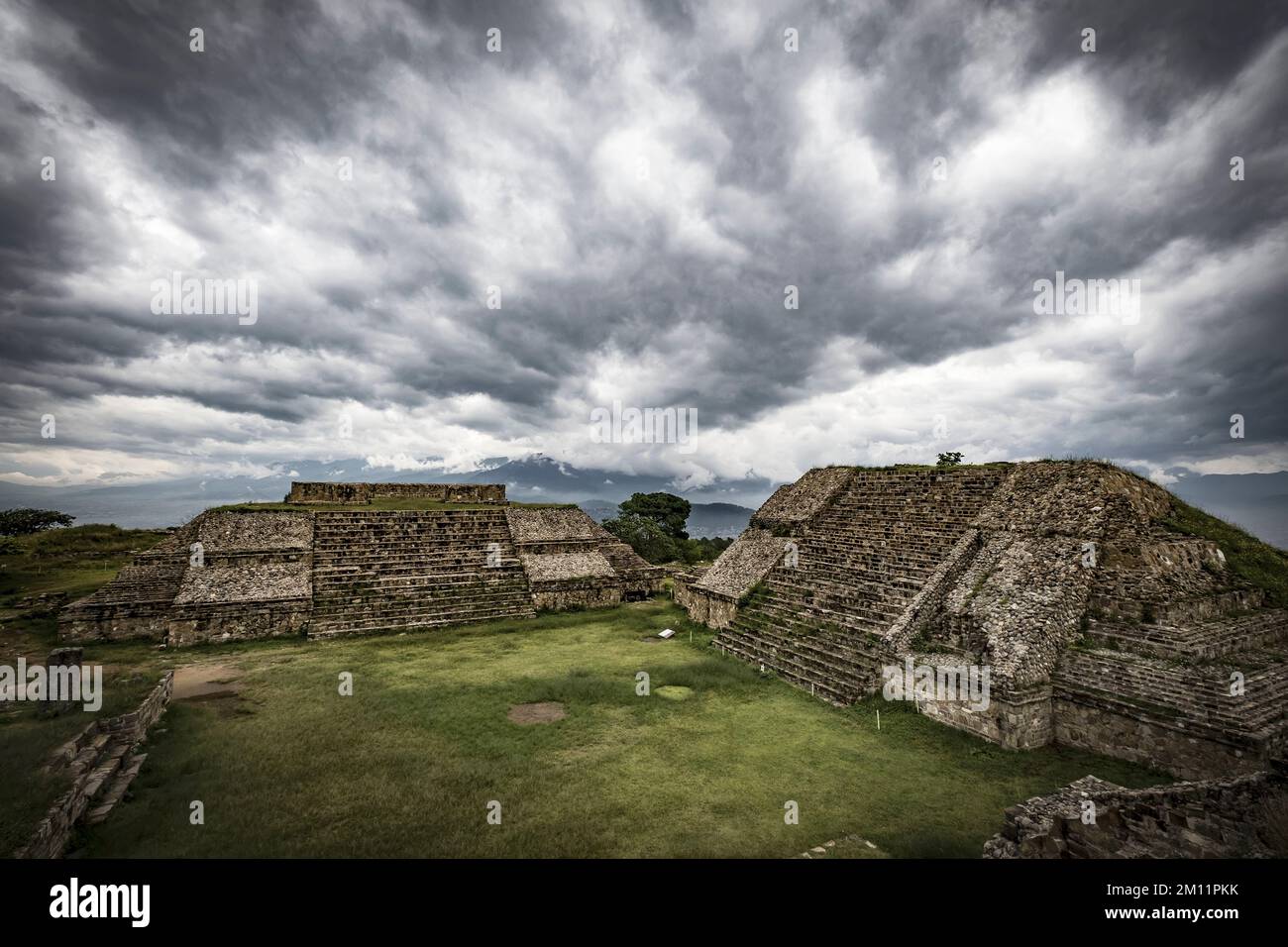 Archaeological site of Monte Alban on a morning of strong tropical ...