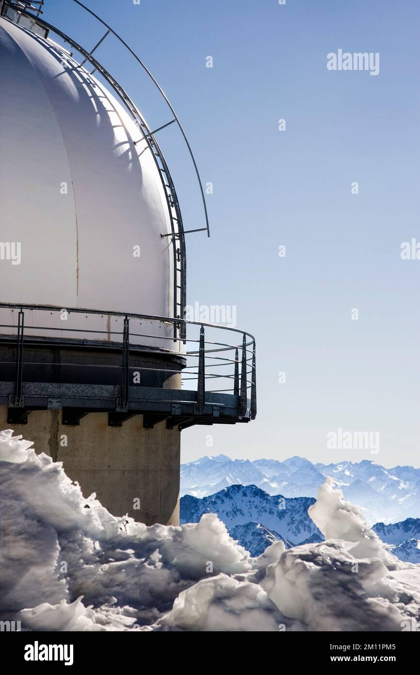 Observatory at Pic du Midi in the winter in the French Pyrenees Stock ...