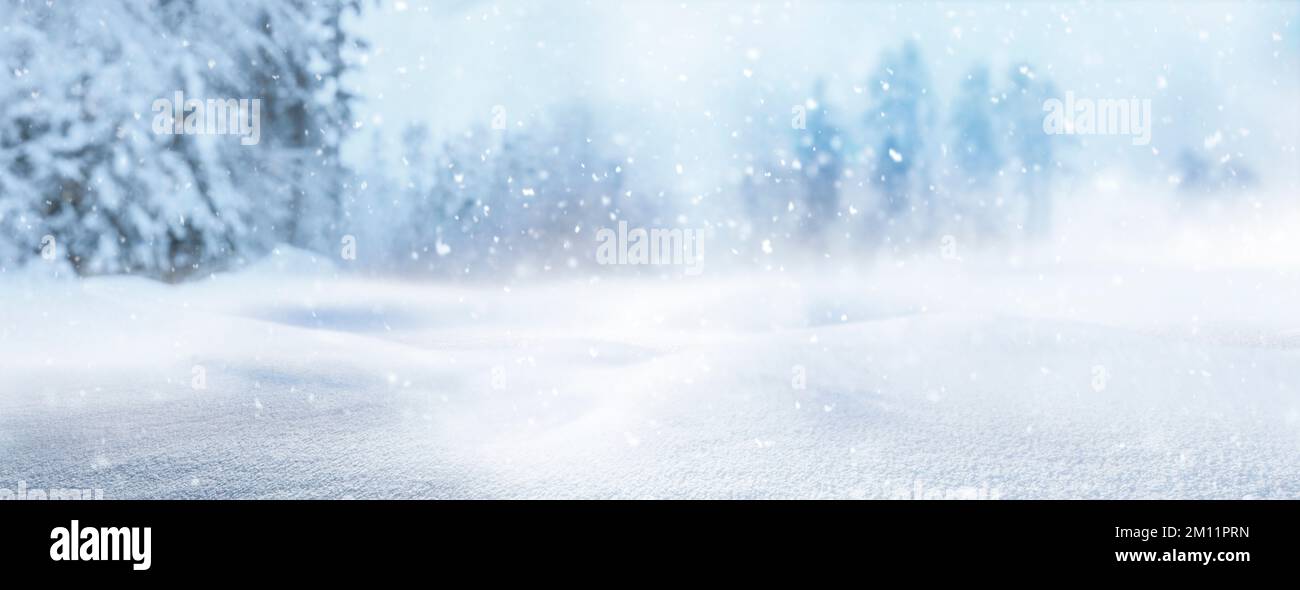 Snowy winter landscape as blurred background Stock Photo - Alamy