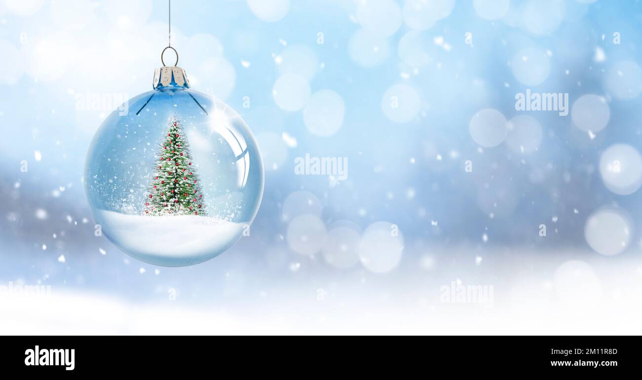 Transparent ball with snowflakes and Christmas tree Stock Photo - Alamy