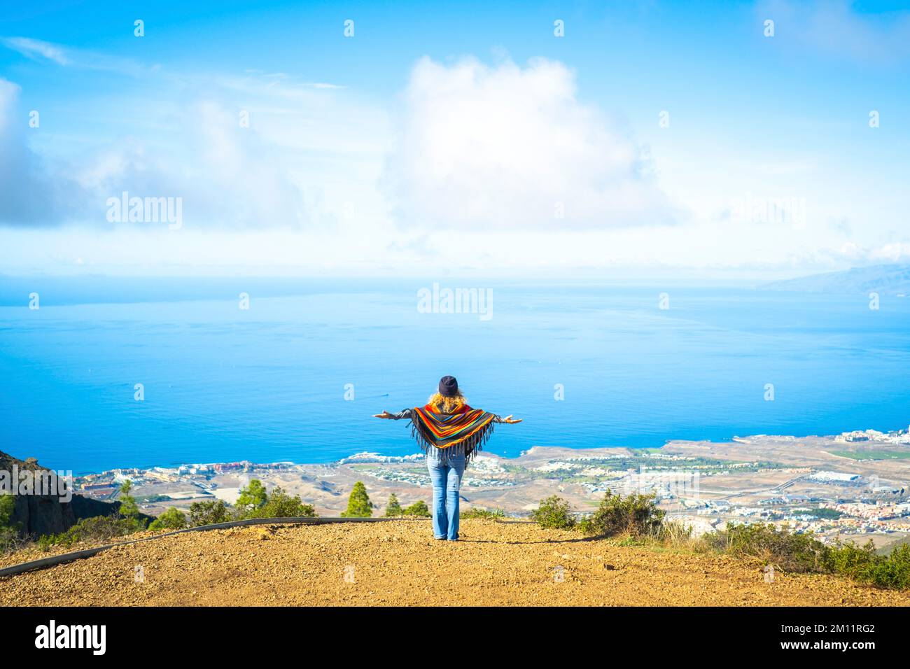 Travel lifestyle people copy space background image. One woman enjoy ...