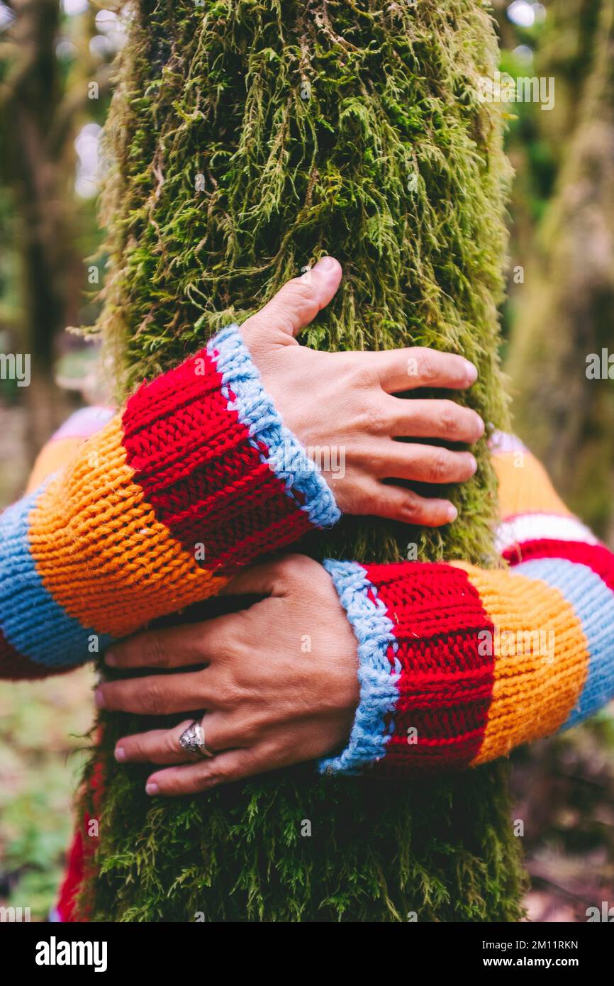 People and nature. Human and environment concept. Close up of woman ...