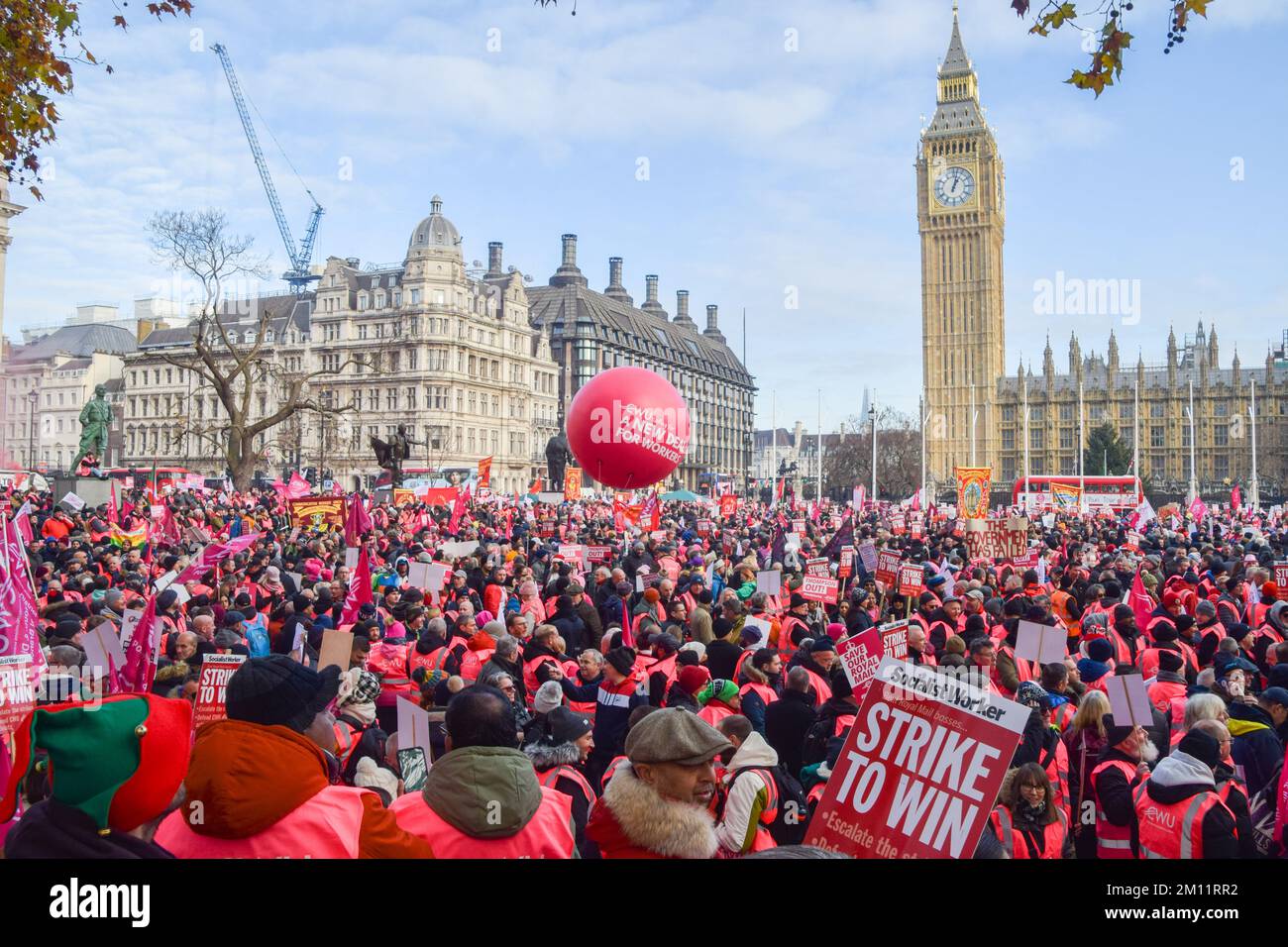 London, UK. 09th Dec, 2022. Protesters gather in Parliament Square ...