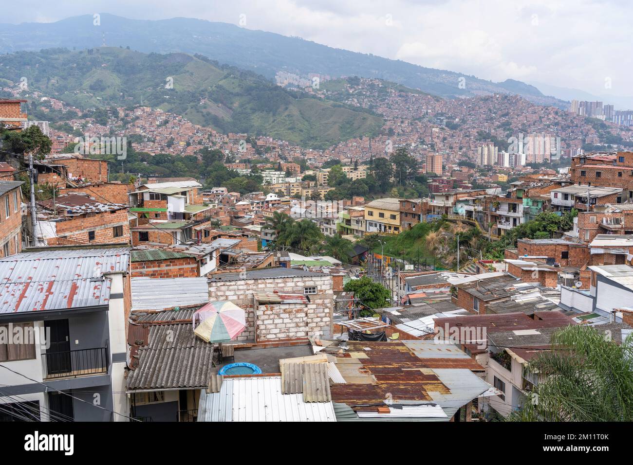 View over the roofs of the neighborhood comuna 13 hi-res stock ...