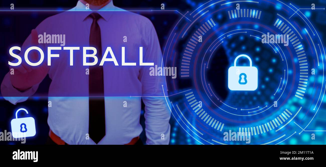 Sign displaying Softball. Word Written on a sport similar to baseball ...