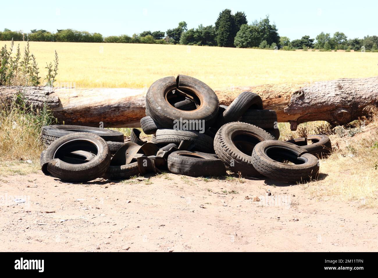 Tyres dumped on Rayton Lane, Worksop, Notts, England, UK Stock Photo ...