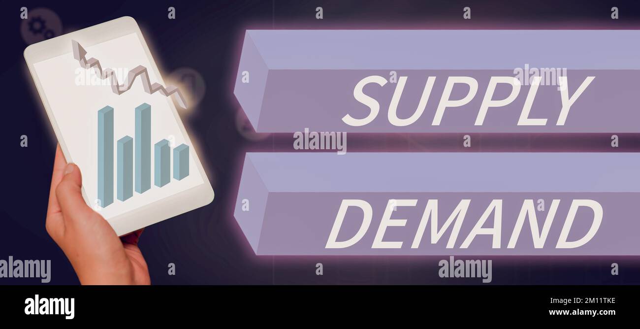 Hand writing sign Supply Demand. Concept meaning Relationship between ...
