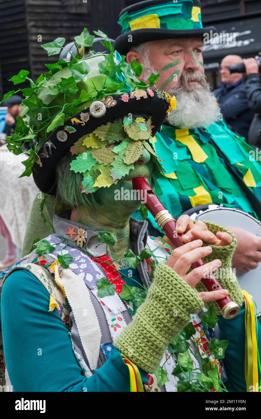 Woman playing flute at the jack in the green parade hi-res stock ...