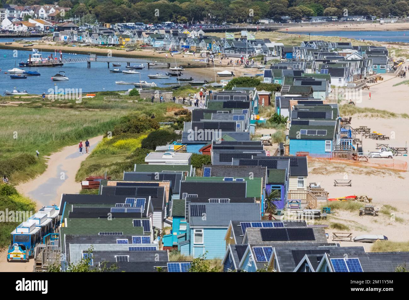 England, Dorset, Christchurch, Mudeford Sandbank, Beach and Beach Huts ...