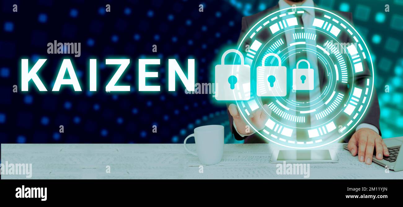 Sign displaying Kaizen. Internet Concept a Japanese business philosophy of improvement of ...