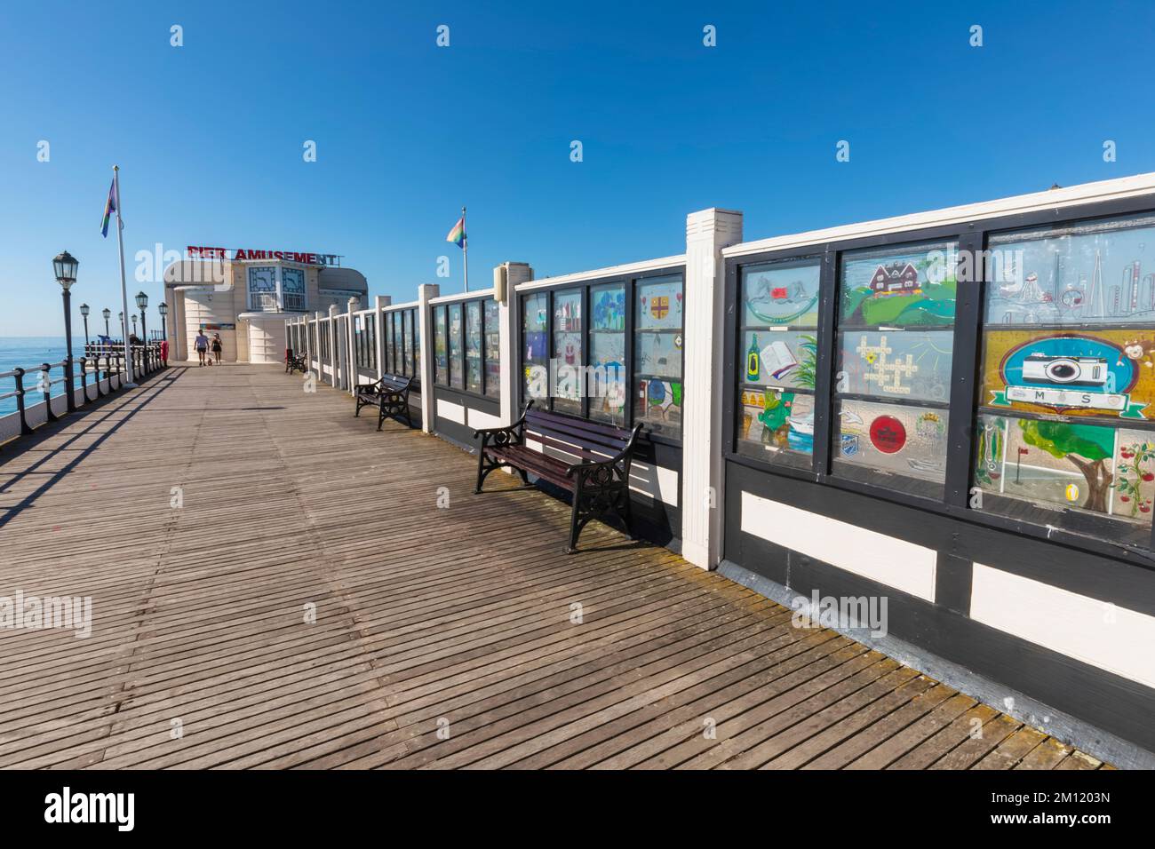 England, West Sussex, Worthing, Worthing Pier, Decorative Glass ...