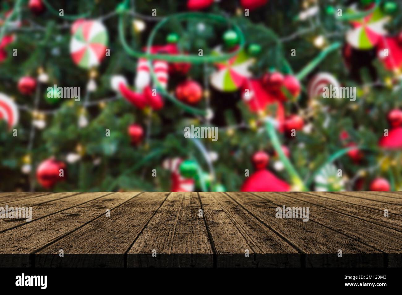 Close up of Christmas tree with ornaments of baubles, snowflakes, teddy ...