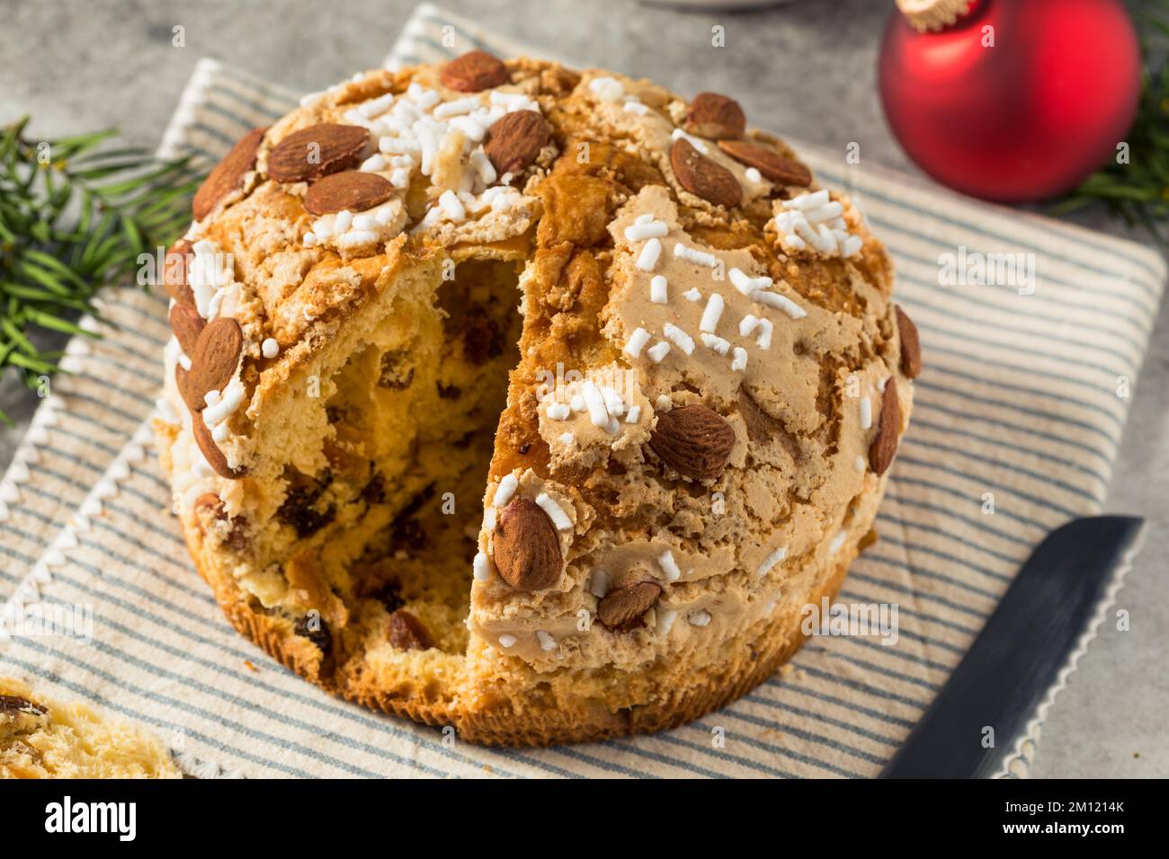 Homemade Italian Panettone Bread with Sugar and Dried Fruit Stock Photo ...
