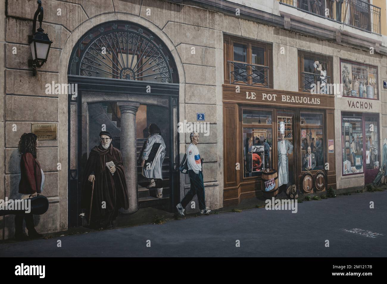 France, Lyon, old town, building with paintings Stock Photo - Alamy