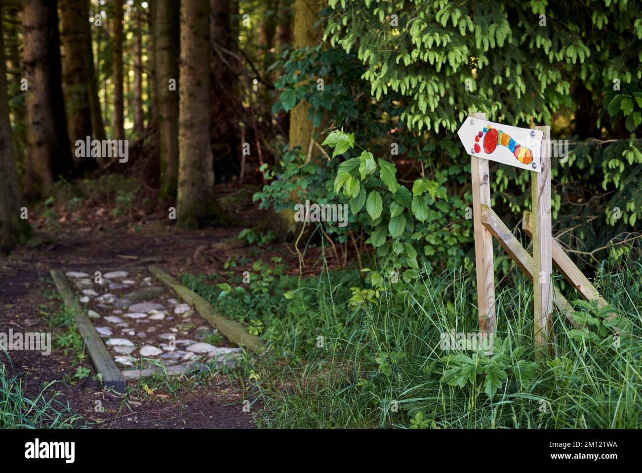 Barefoot walking - waymarking in the form of a footprint with stylized ...