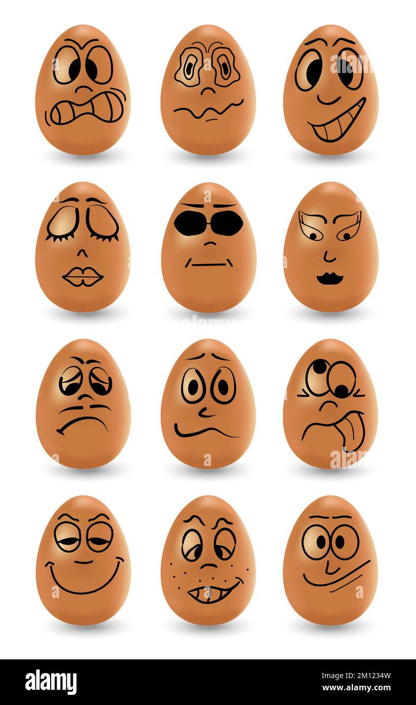 Cute Easter eggs with grimaces set vector. Happy and sad Easter eggs ...