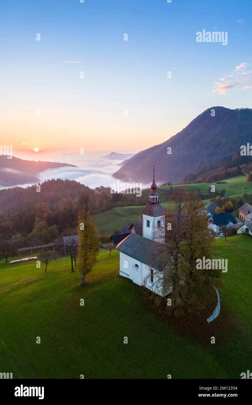 The church of Saint Thomas at sunset. Sveti Tomaz, Skofja Loka, Upper ...