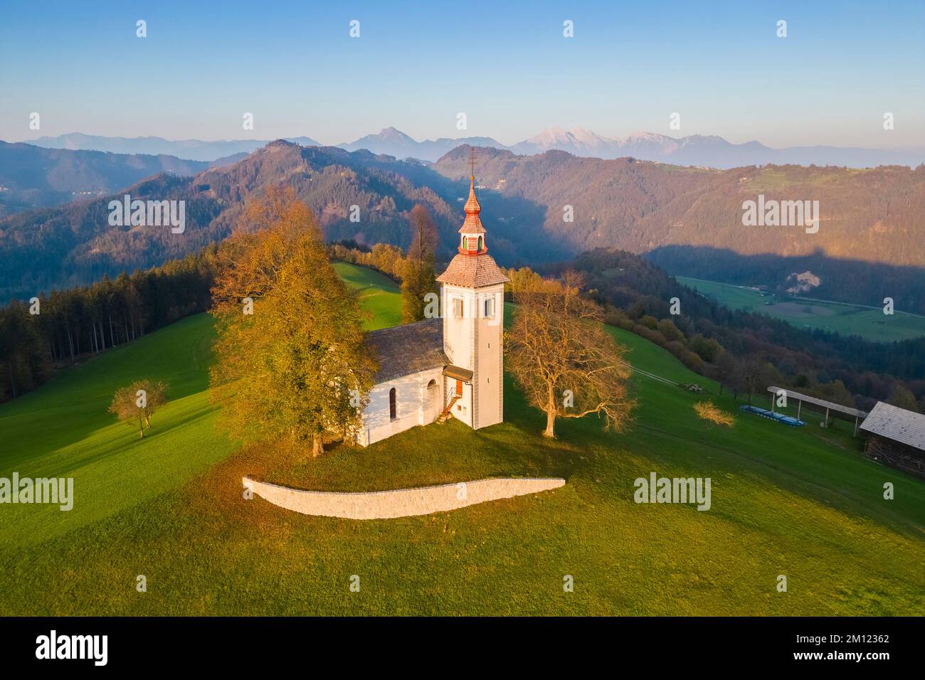 The church of Saint Thomas at sunrise. Sveti Tomaz, Skofja Loka, Upper ...