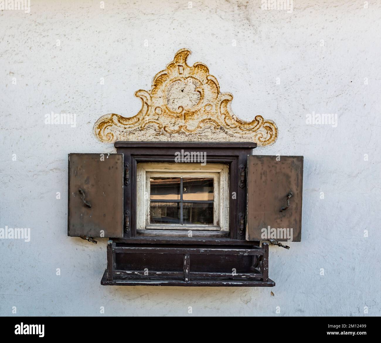 Small window on an old house, village Schliersee, Upper Bavaria ...