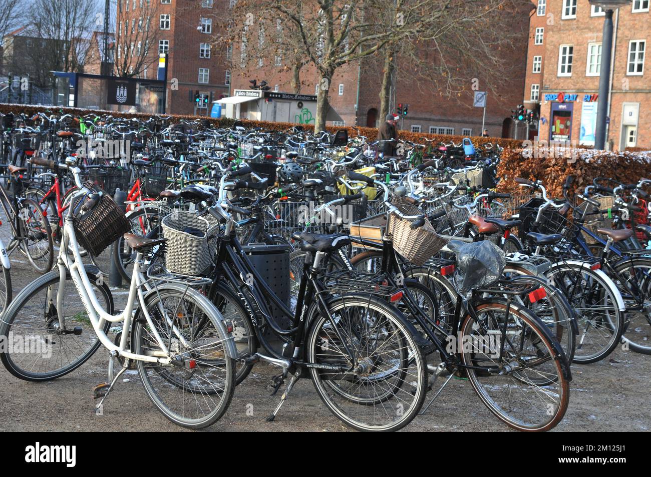 Copenhagen/Denmark/09 December 2022/Bike parking at metro train sattion in danish capital ...