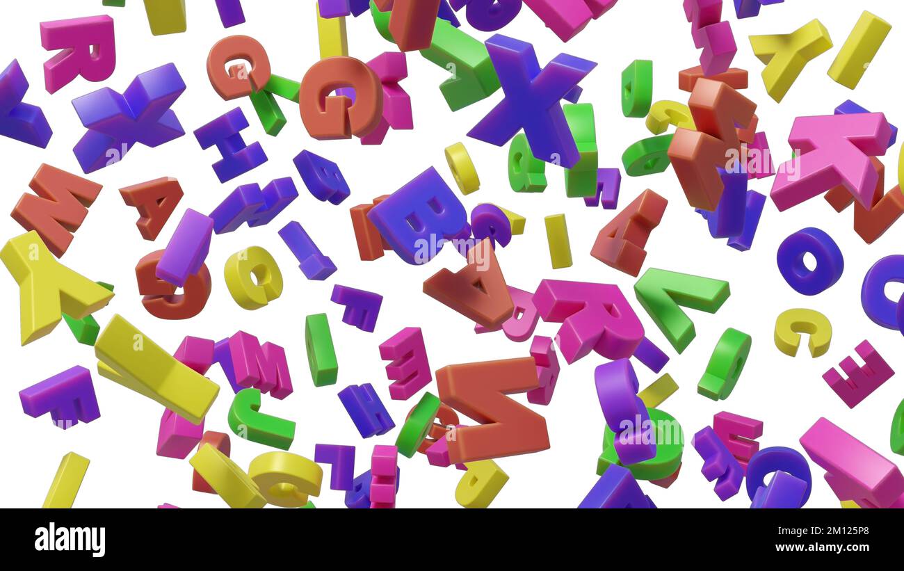 Colored letters falling down. 3d Illustration Stock Photo - Alamy