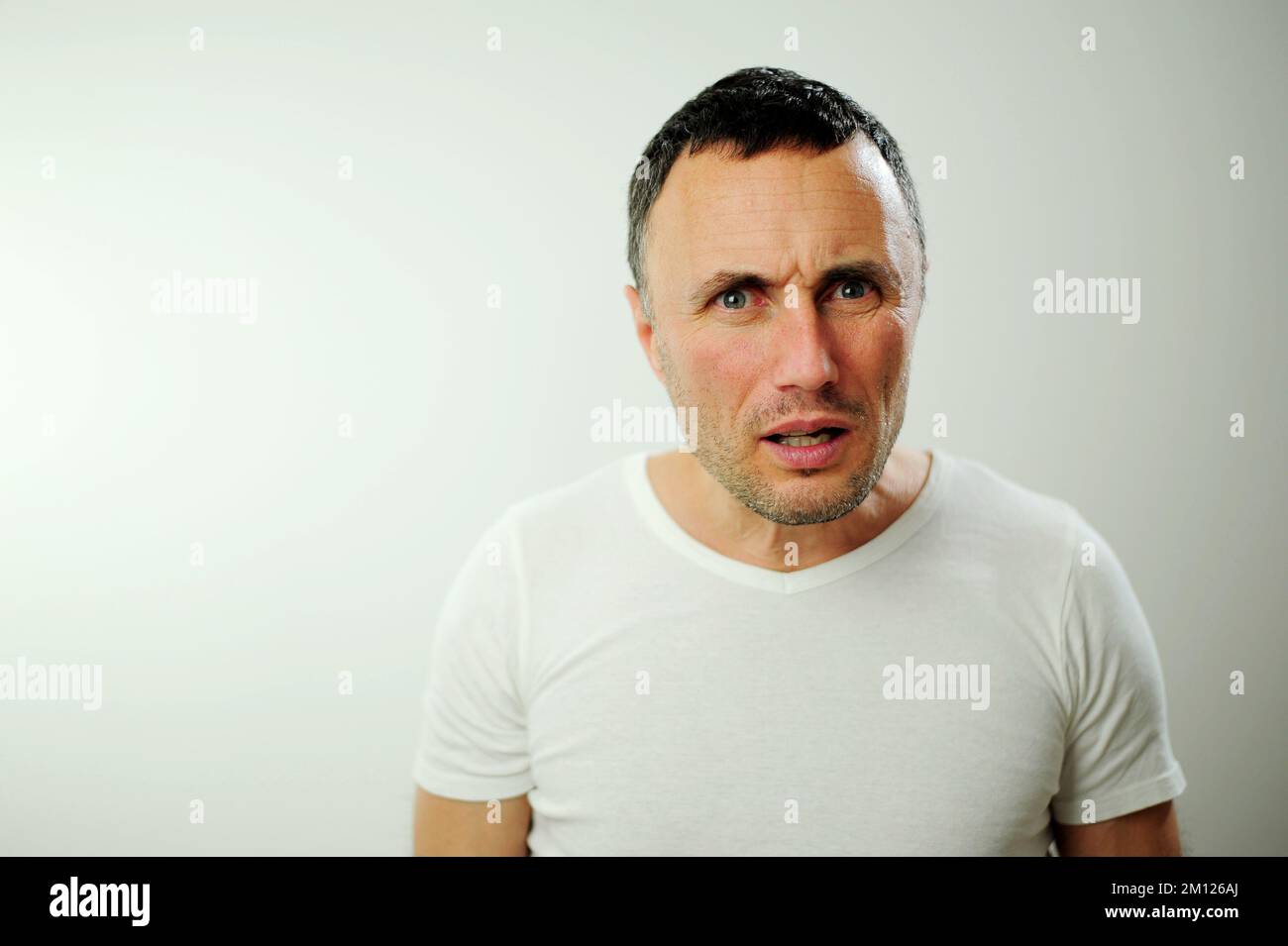 portrait emotional guy feeling sinking heart shortness of breath about ...